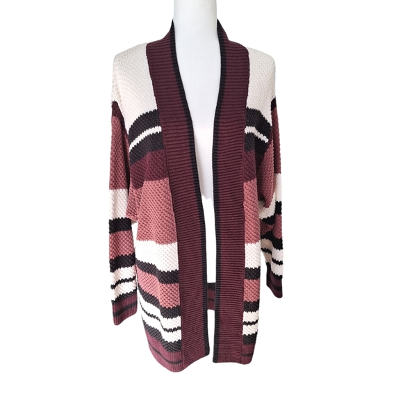 Express | Sweaters | Express Womens Black Pink Ivory Rose Striped Open ...